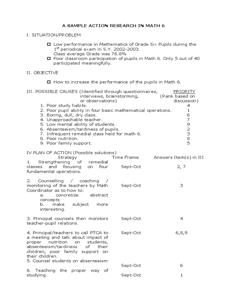 A Sample Action Research in Math 6 | PDF | Teaching | Teaching Mathematics