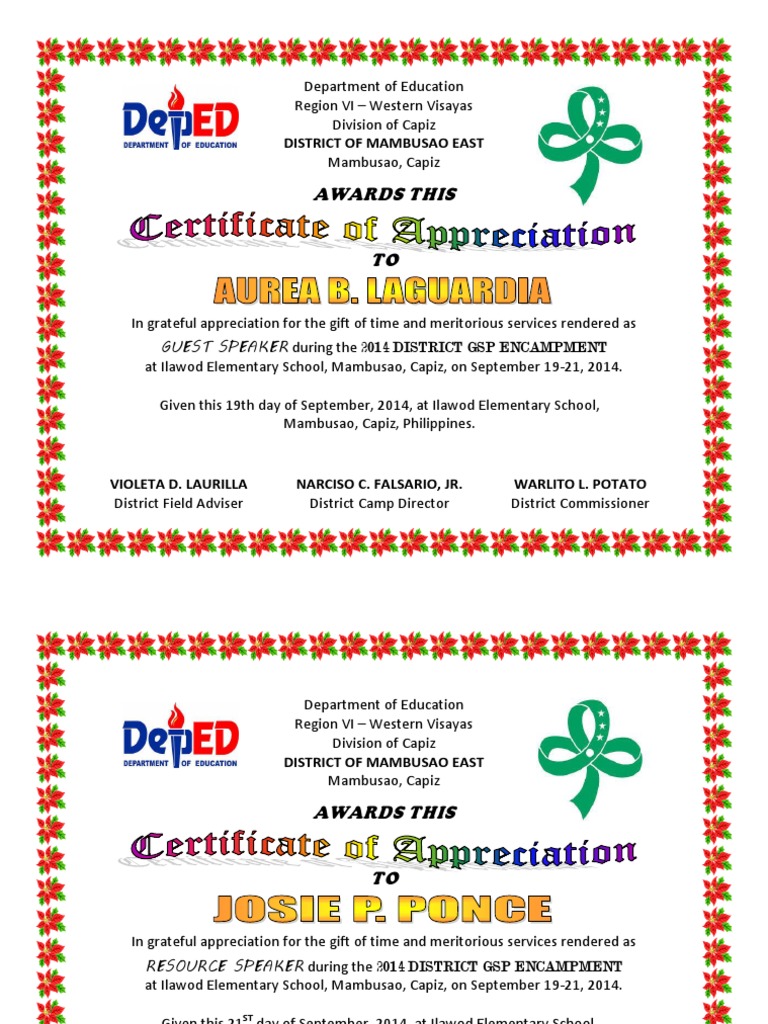 Certificate of Appreciation GSP | PDF