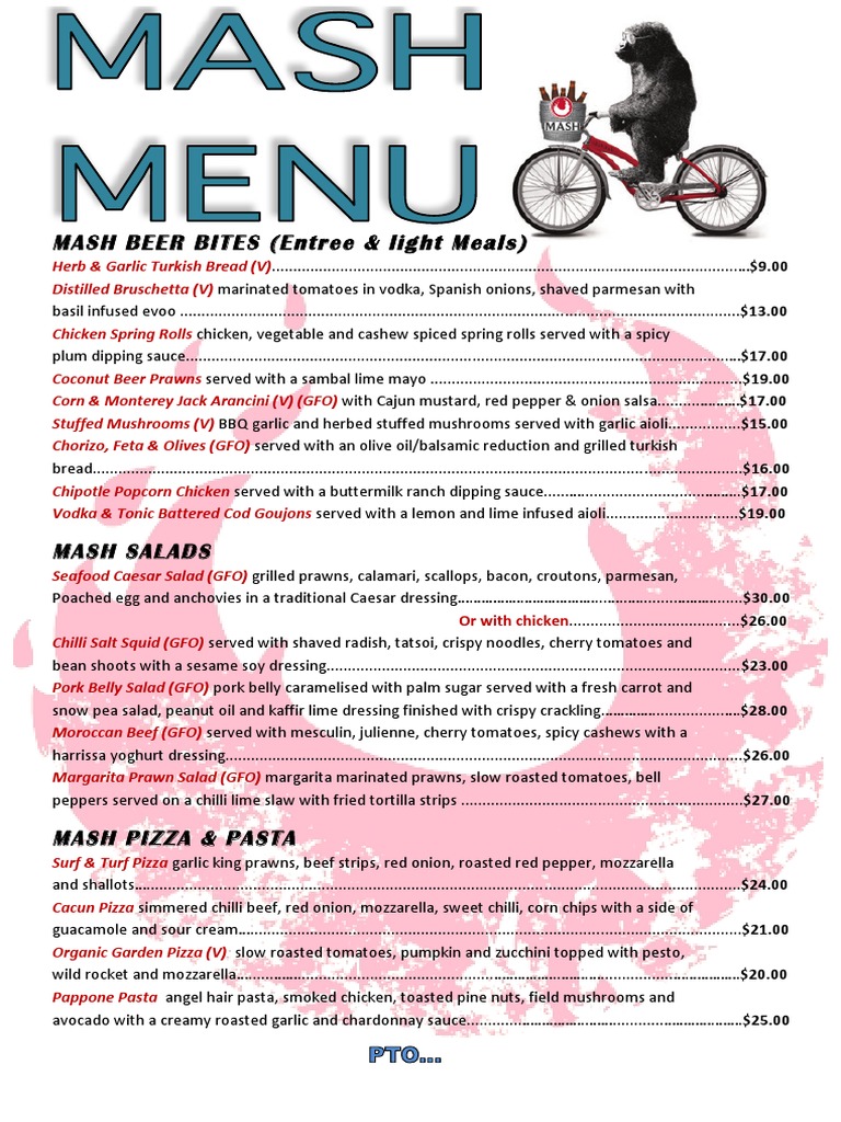 MASH Menu: Beer Bites & More | PDF | Hamburgers | French Fries