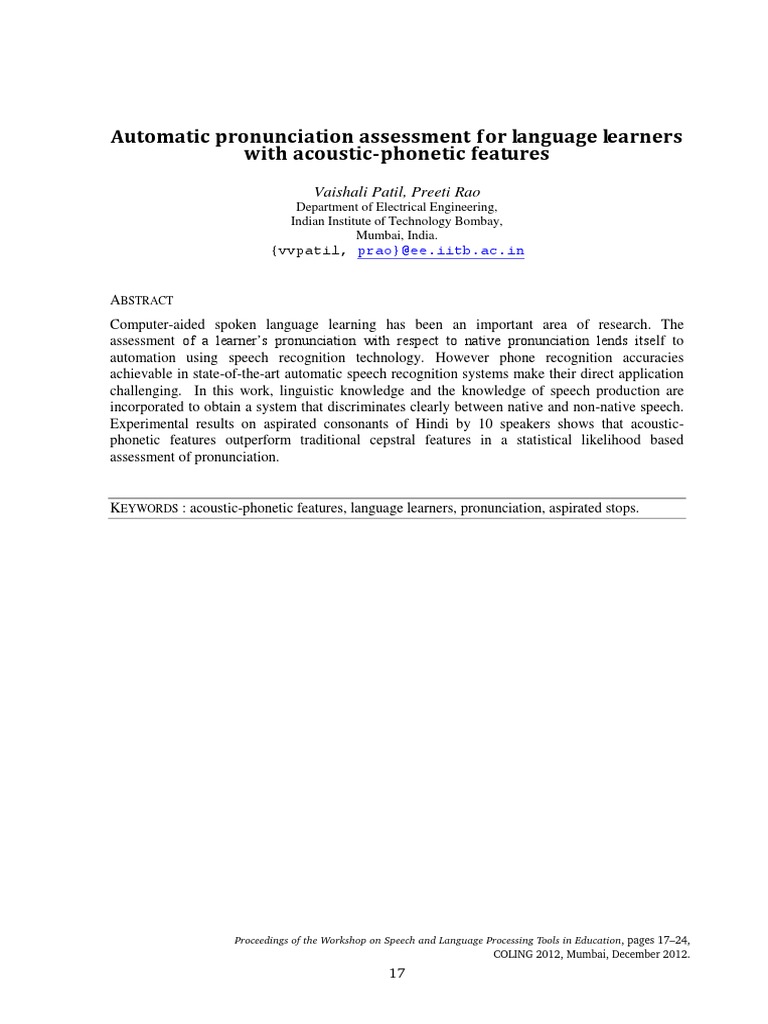 Automatic Pronunciation Assessment For Language Learners With Acoustic-Phonetic Features | PDF ...