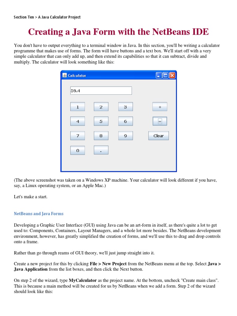 Section Ten A Java Calculator Project | PDF | Net Beans | Applications & Software