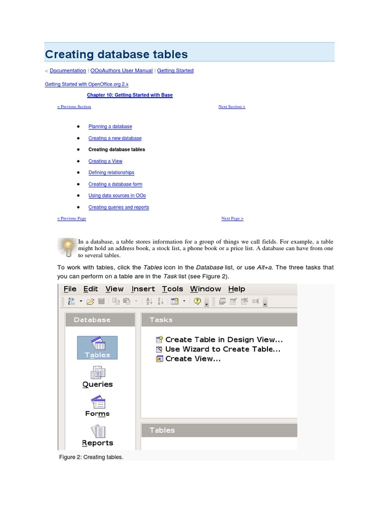 Creating Database Tables Documentation Oooauthors User Manual Getting Started Pdf Databases