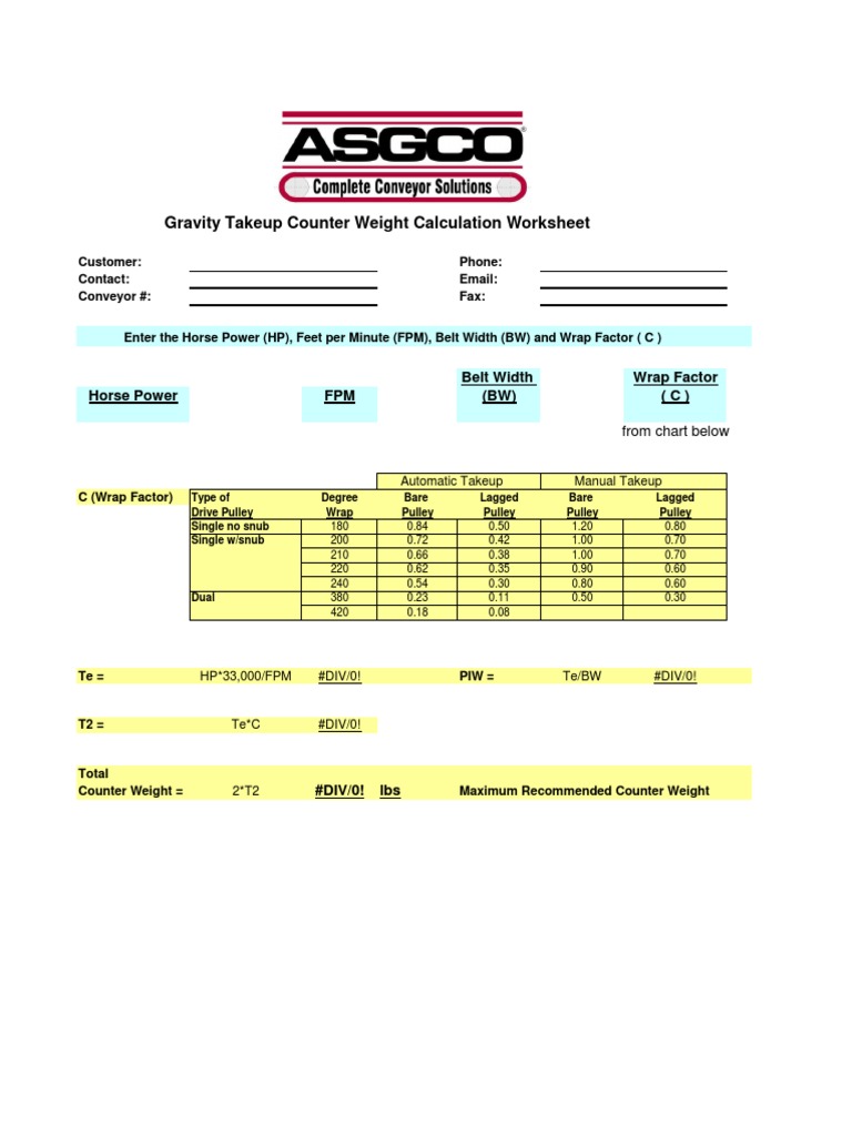 Counter Weight Calculation Worksheet | PDF