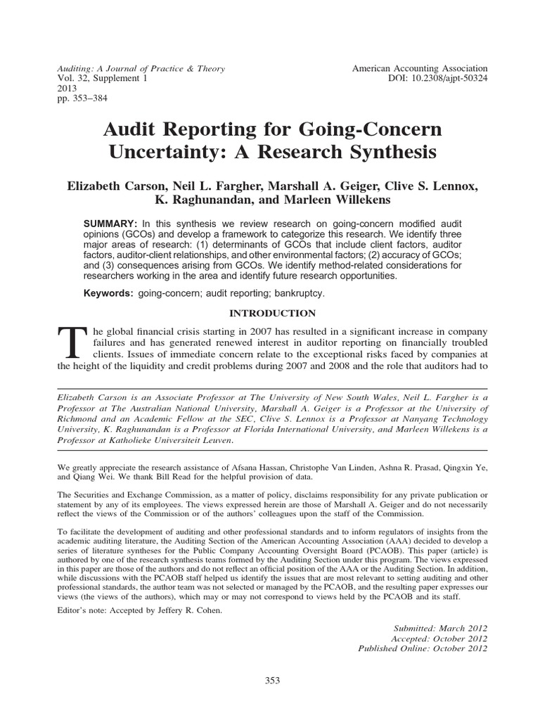 audit reporting for going concern.pdf | Going Concern | Audit