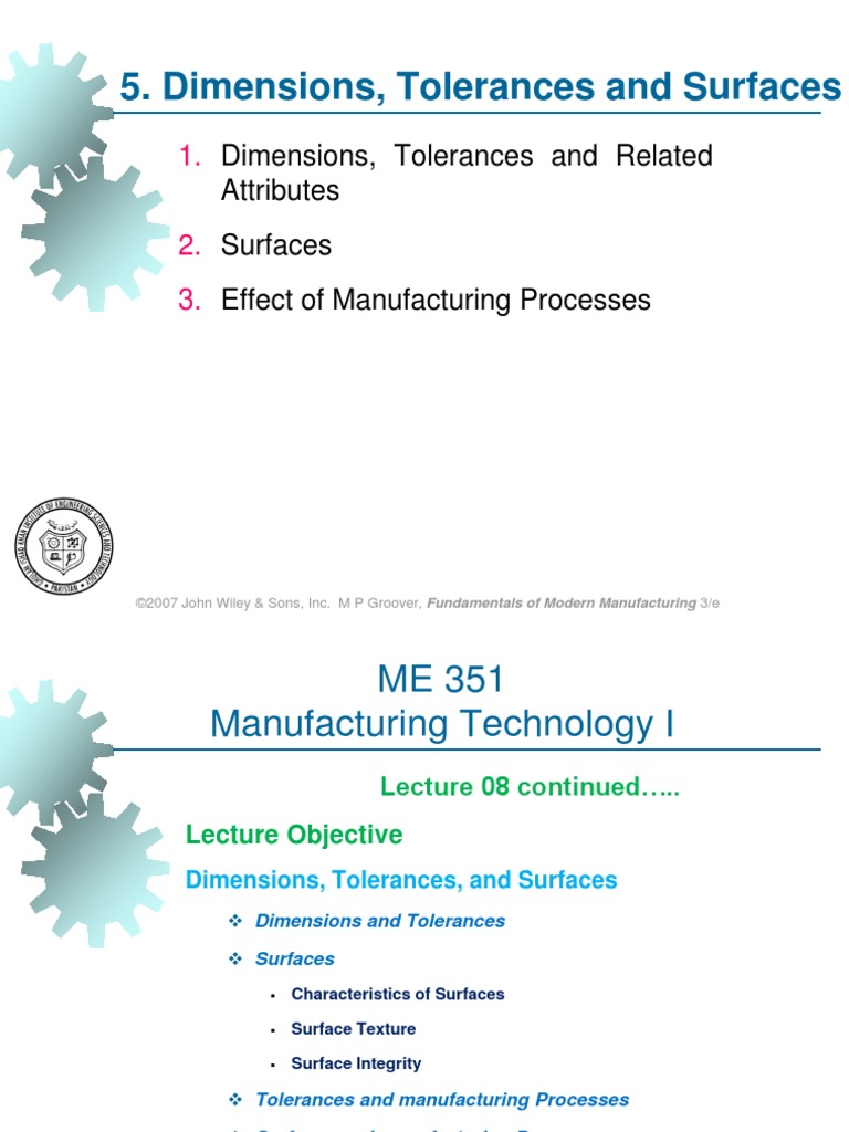 05 Dimensions, Tolerances, and Surfaces | PDF | Surface Roughness | Engineering Tolerance