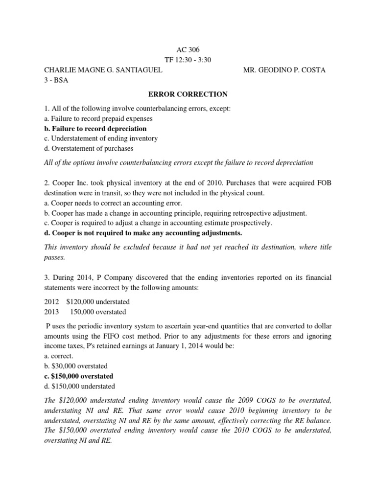 Error Correction | PDF | Debits And Credits | Depreciation