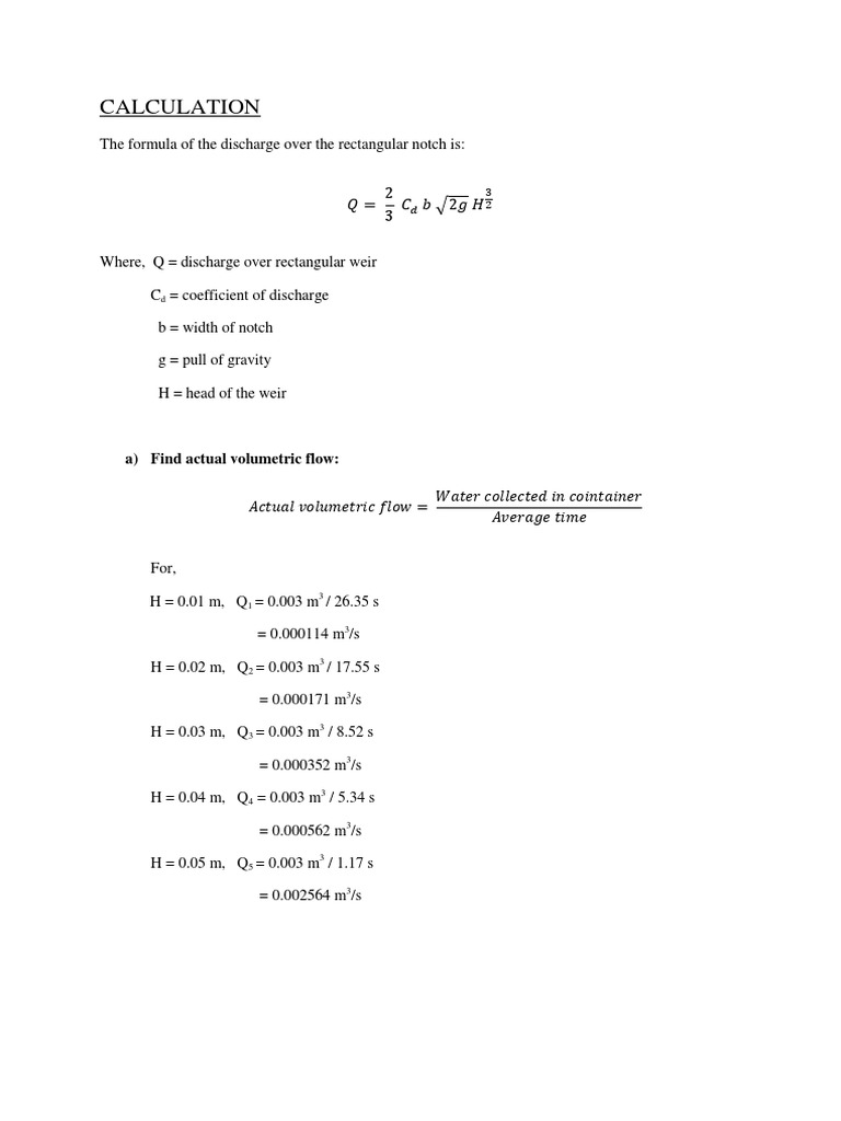 Calculation of Discharge Over Rectangular and V-Notch Weirs | PDF | Mechanics | Physics