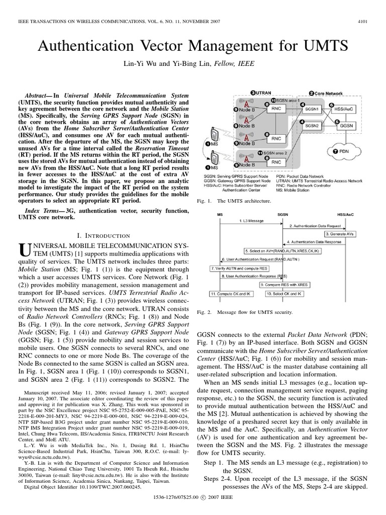 Authentication Vector Management For UMTS: Lin-Yi Wu and Yi-Bing Lin ...