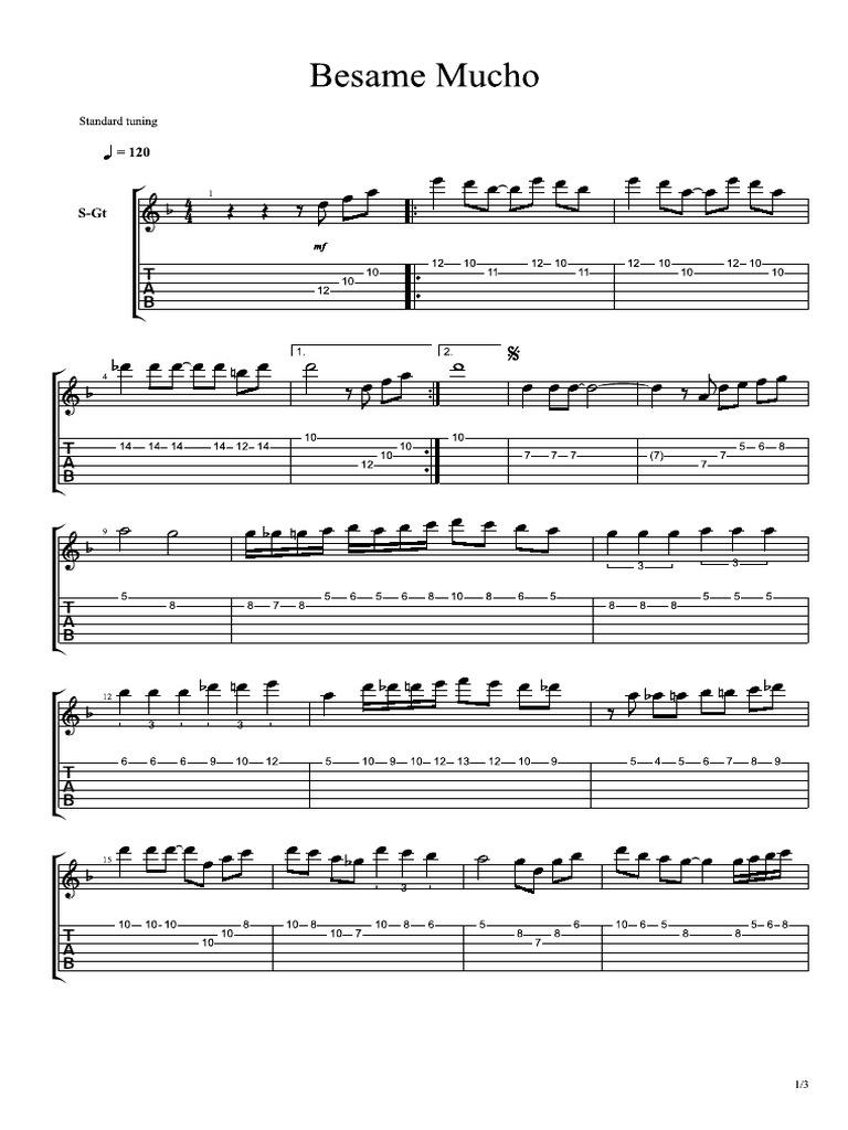 Besame Mucho Guitar Sheet - Tab