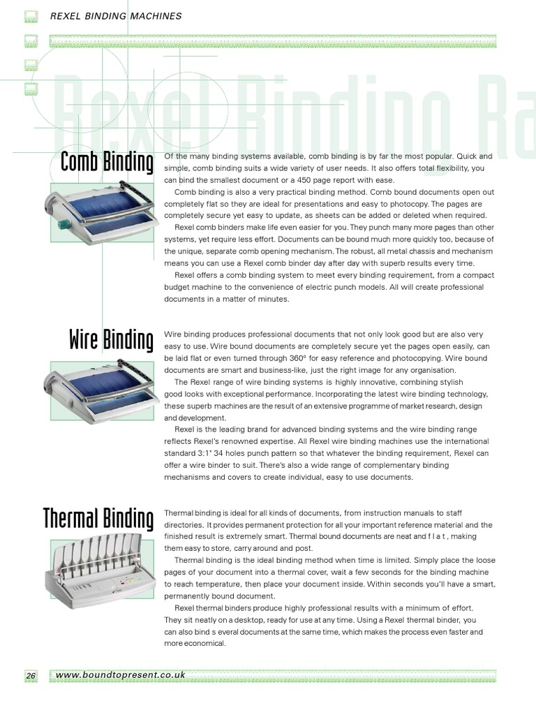 Rexel Binding Machines Overview | PDF | Photocopier | Paper