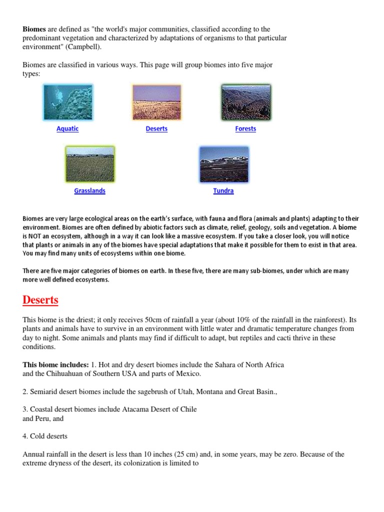 Types of Biomes - Compiled | PDF | Grassland | Desert