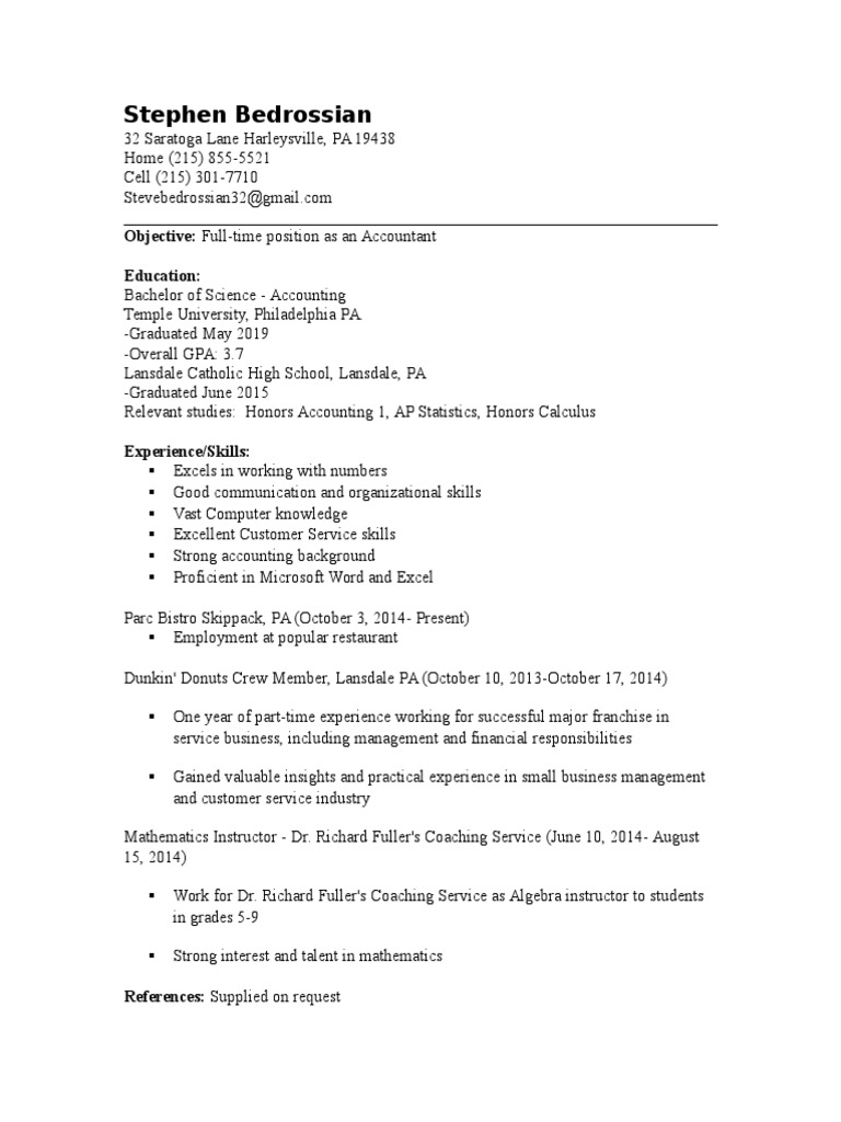 Accountant Resume of Stephen Bedrossian | PDF | Career & Growth ...
