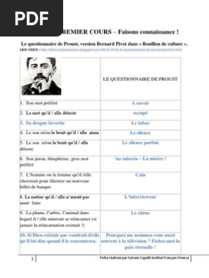 Questionnaire De Proust Version B Pivotpdf