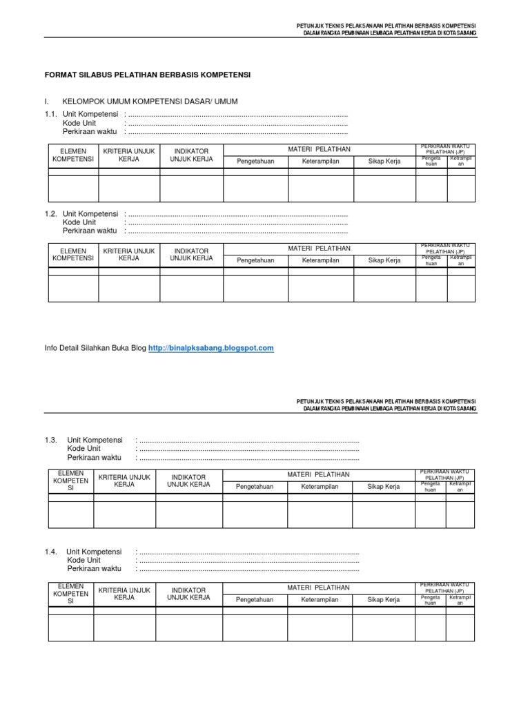 Format Silabus Pelatihan Berbasis Kompetensi PDF | PDF
