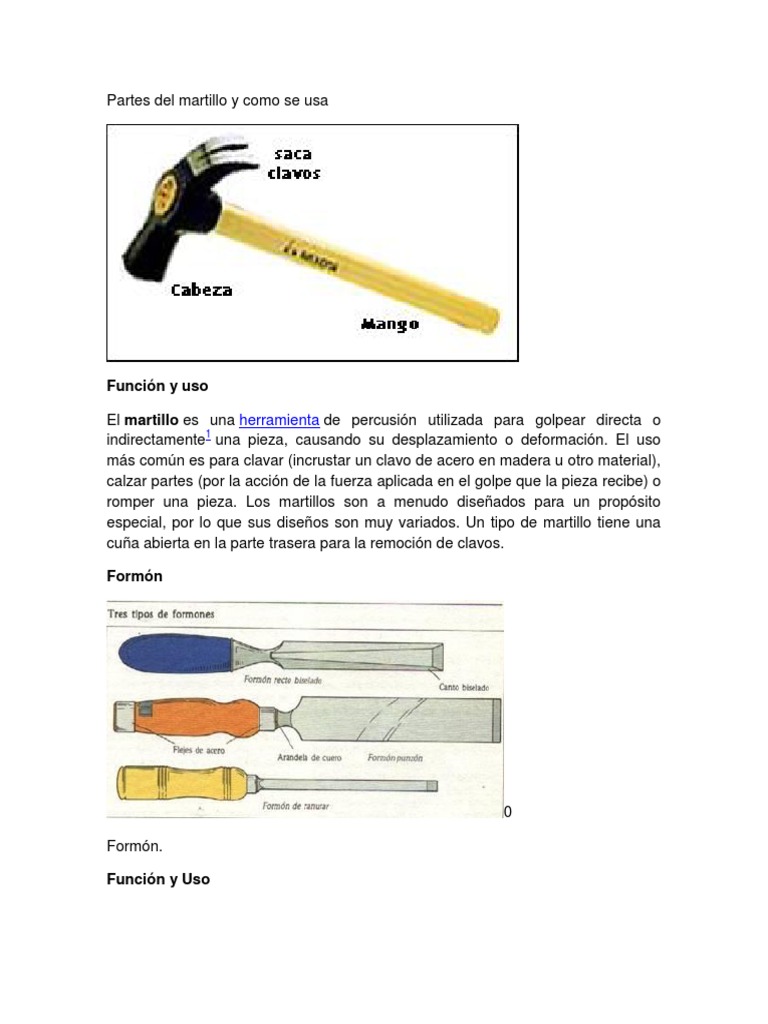 Partes Del Martillo y Como Se Usa | PDF | Martillo | Herramientas