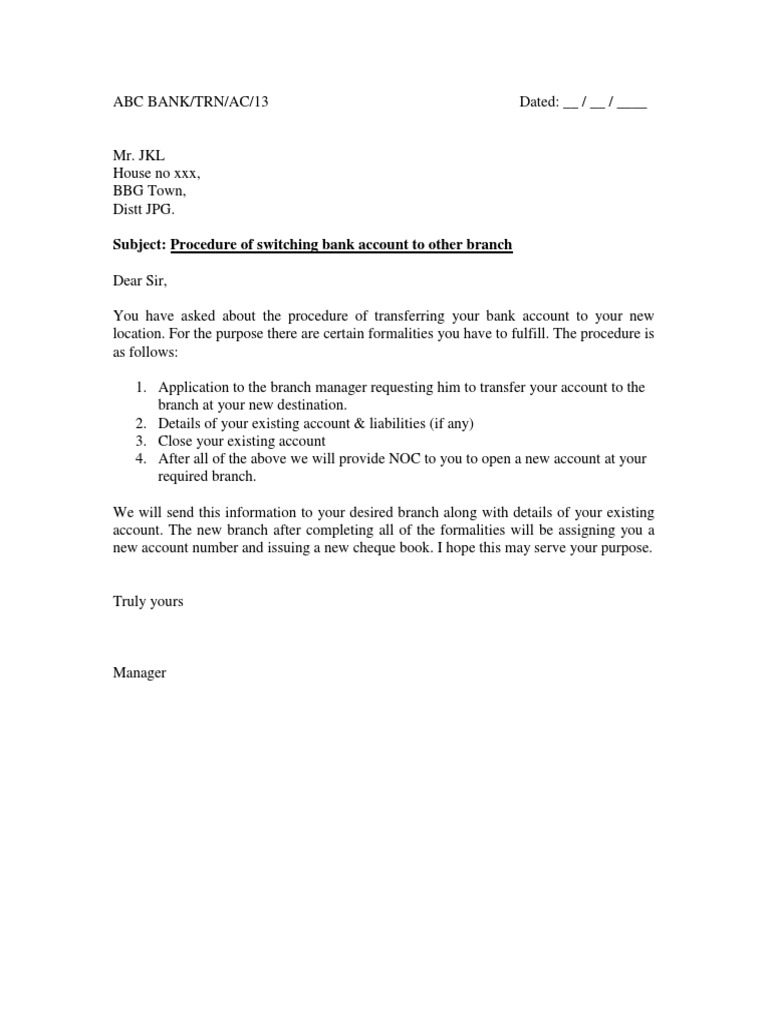 Procedure For Switching Bank Account | PDF