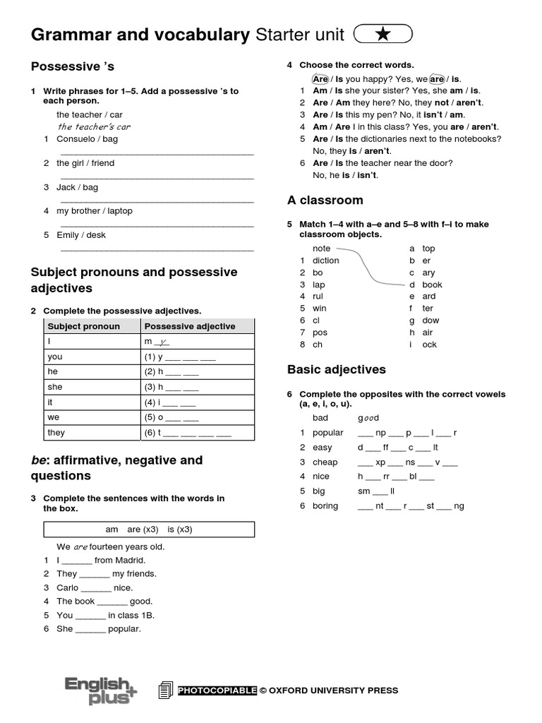 Grammar Vocabulary 1star Starter 1 PDF | PDF