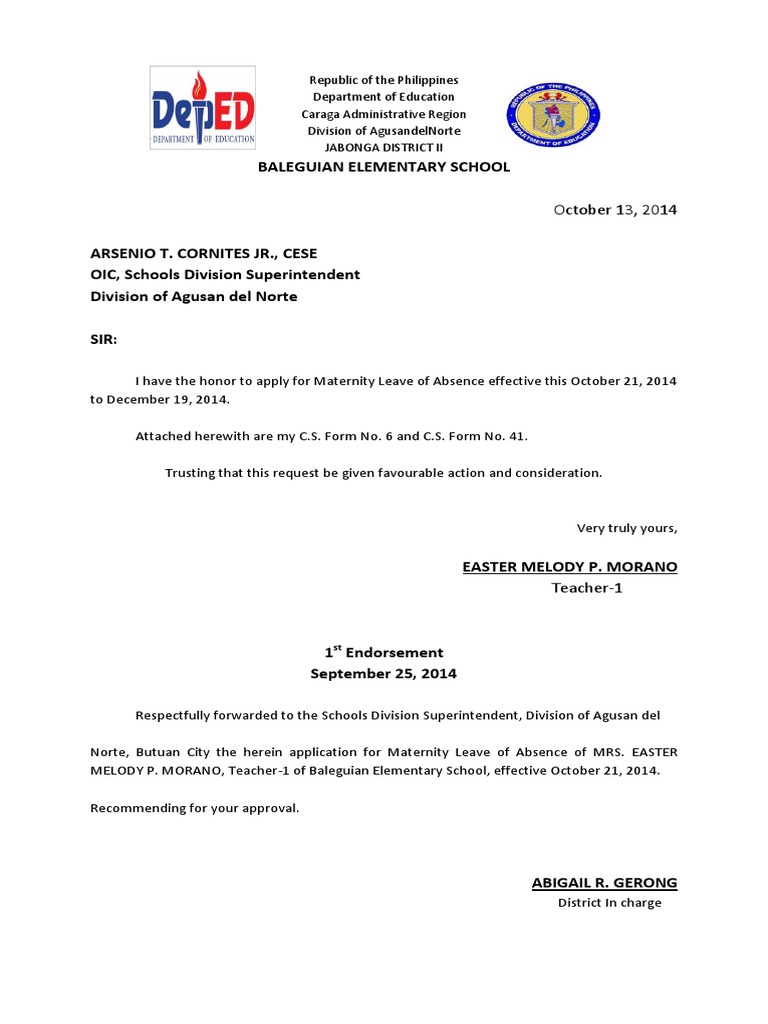 Aplication Maternity Leave | PDF | Government | Philippines