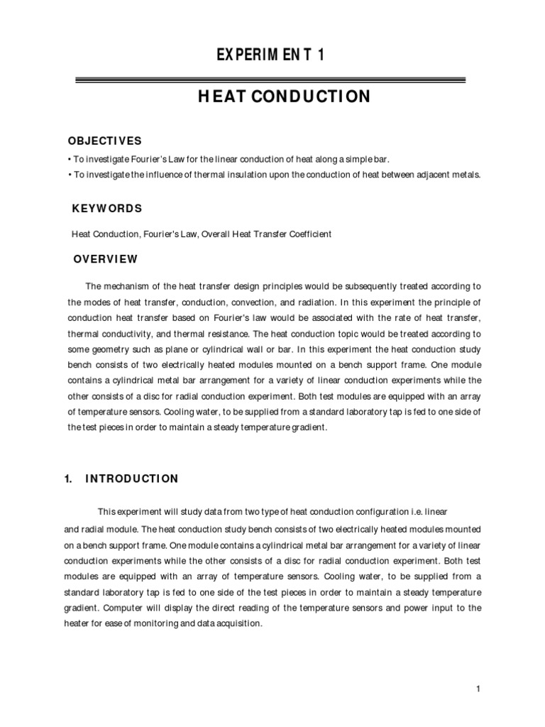 Exp 1 Heat Conduction | PDF | Thermal Conduction | Heat Transfer