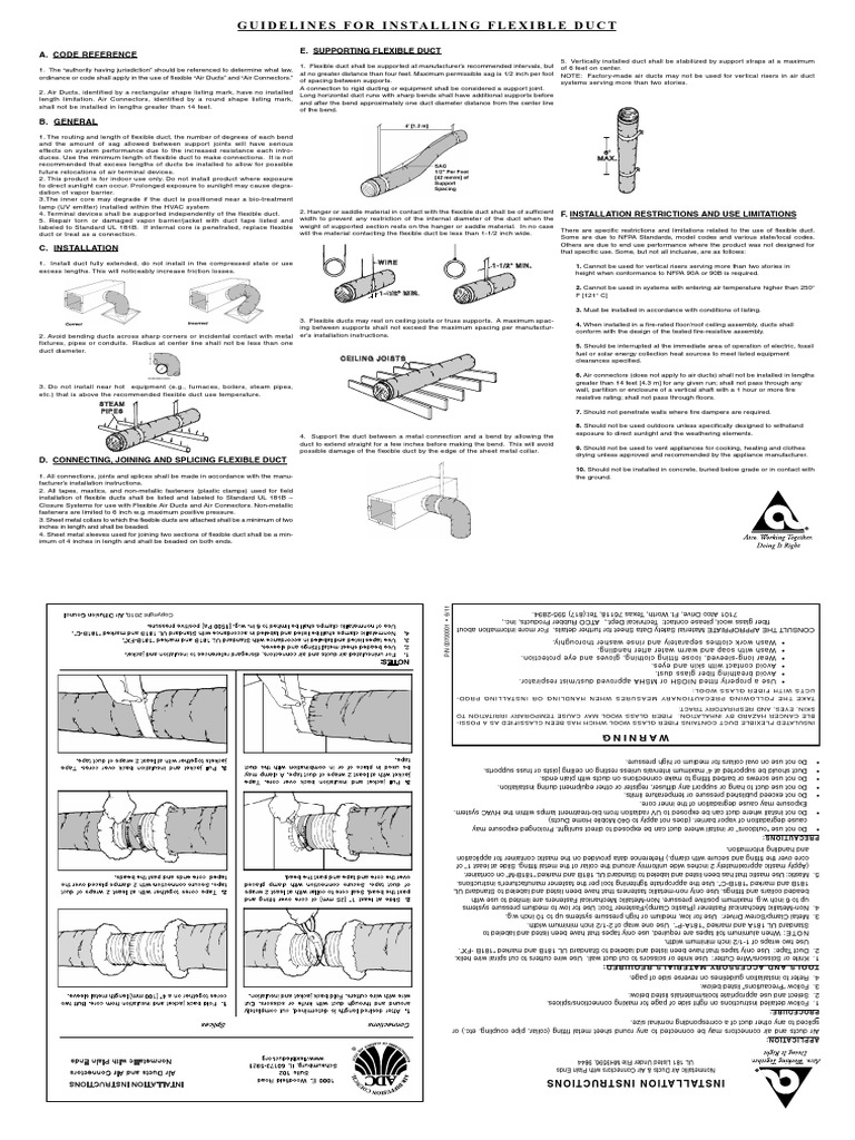 Install Instructions | PDF | Duct (Flow) | Pipe (Fluid Conveyance)