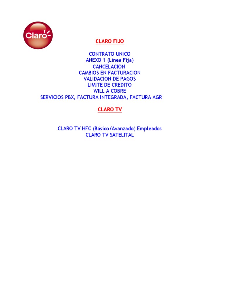 Contratos Claro | PDF | Calidad (comercial) | Televisión por cable