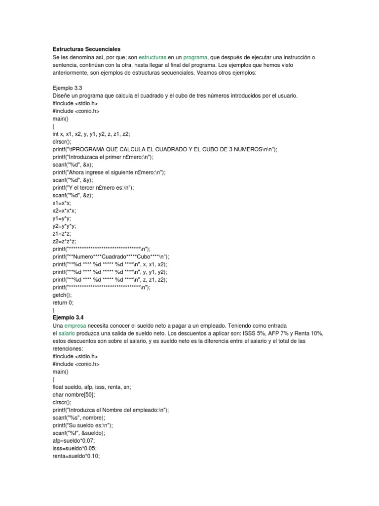 Ejemplos Estructuras Secuenciales | PDF | Compilador | Lenguaje de ...