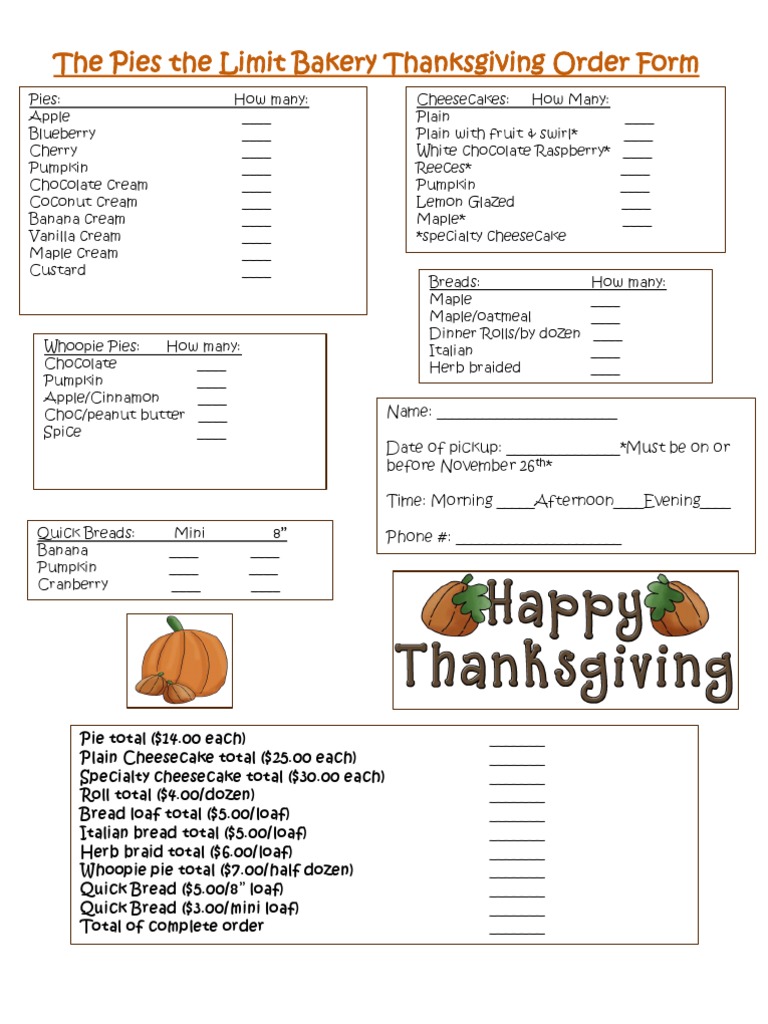 Thanksgiving Bakery Order Form | PDF