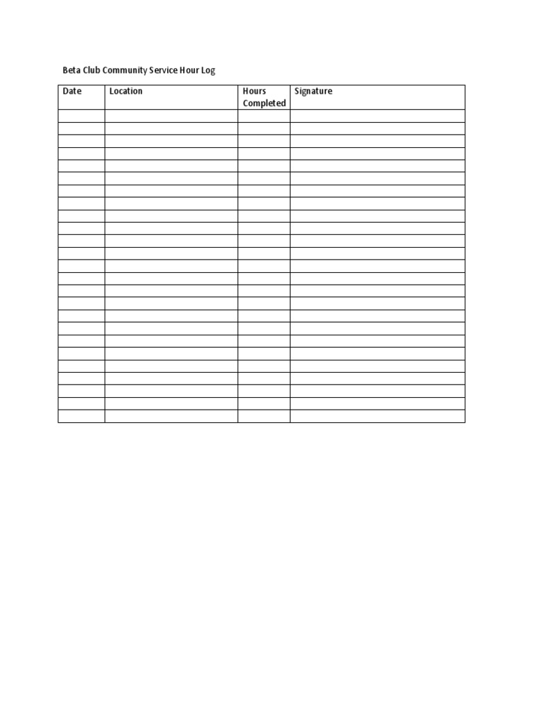 Beta Club Community Service Hour Log | PDF