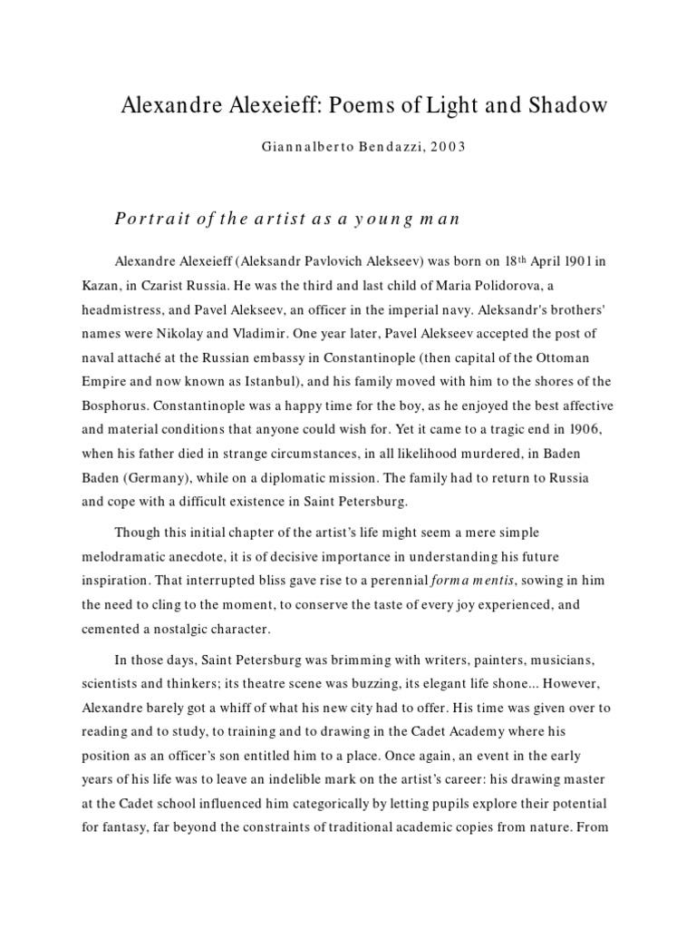 Alexandre Alexeieff's Journey from Artist to Animation Pioneer | PDF ...