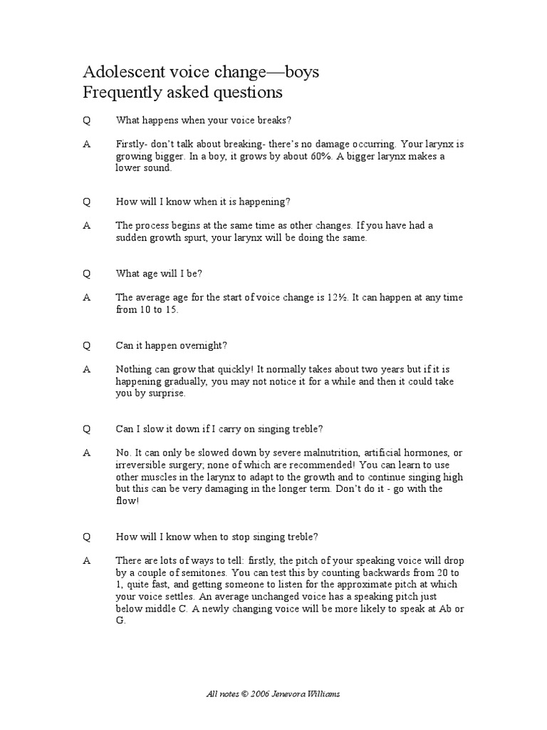 Adolescent Voice Change-Boys Frequently Asked Questions: All Notes ...