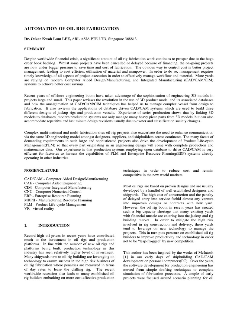 Autom Oil Rig Fab PDF | PDF