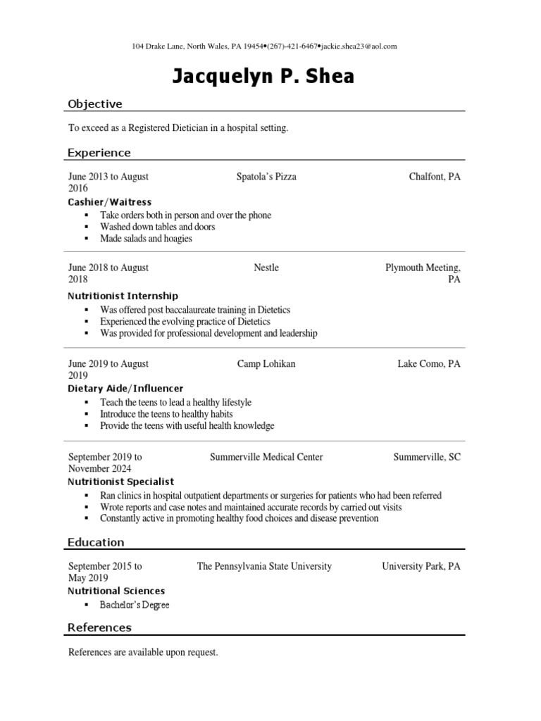 Jacquelyn P. Shea: Objective | PDF | Wellness