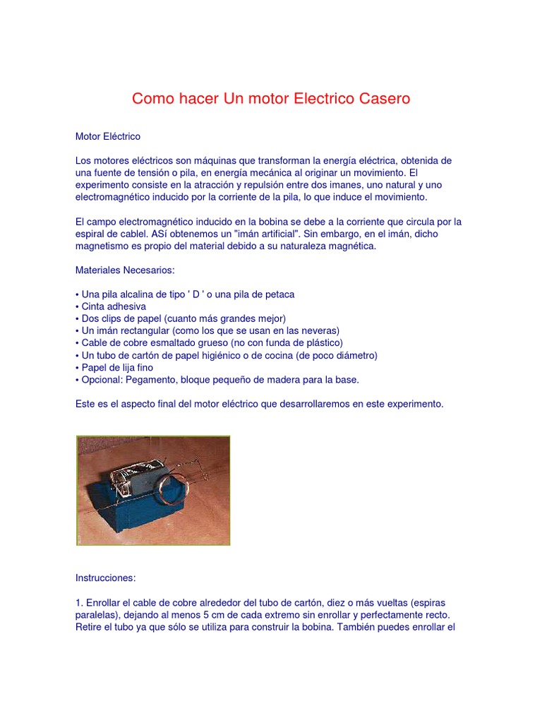 Como Hacer Un Motor Electrico Casero PDF | PDF | Imán | Inductor