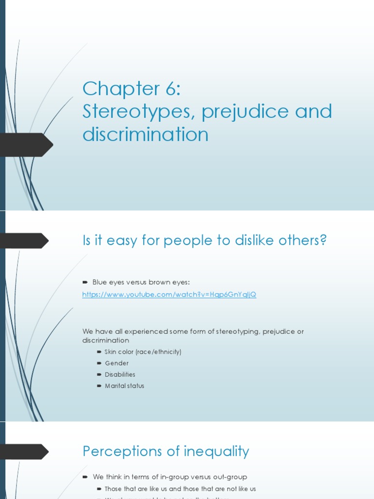 Chapter 6 - Stereotypes, Prejudice and Discrimination | PDF | Prejudices | Stereotypes