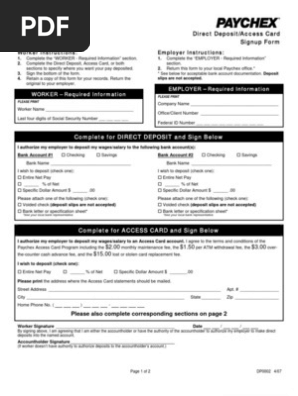 Direct Deposit Form Paychex