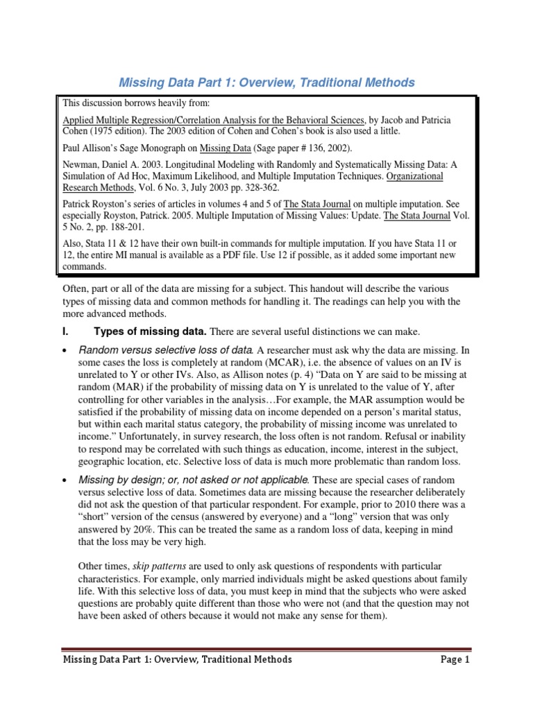 Missing Data Part 1: Overview, Traditional Methods | Download Free PDF ...