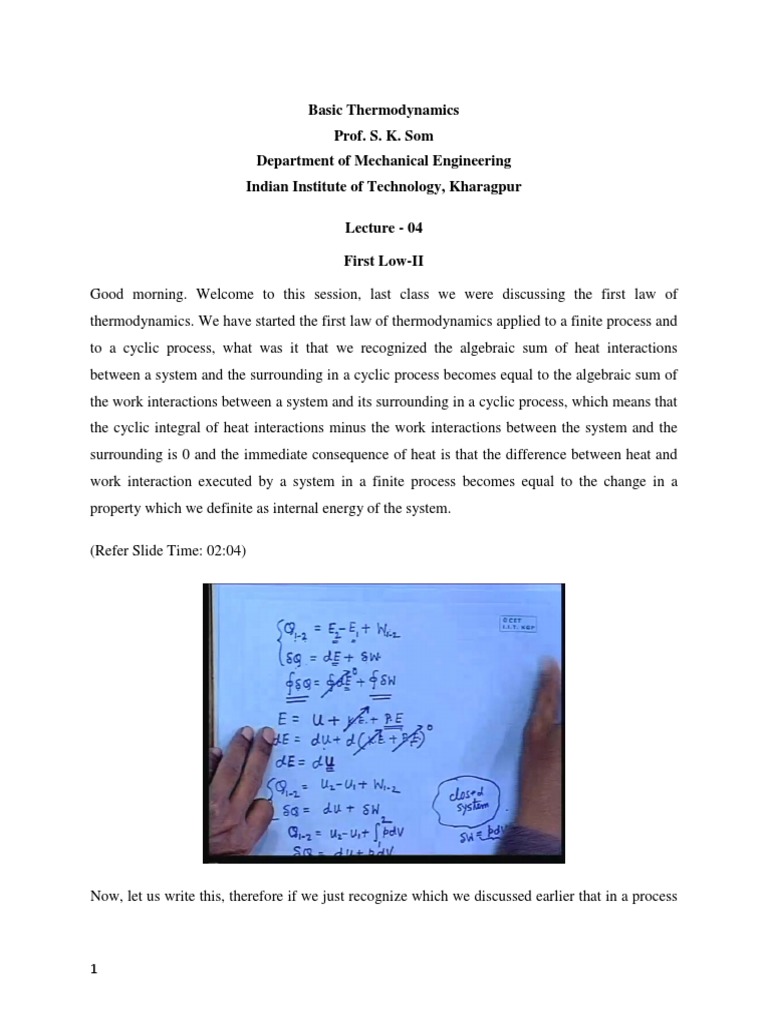Basic Thermodynamics Lecture Notes - 04 Nptel | PDF | Enthalpy | Heat