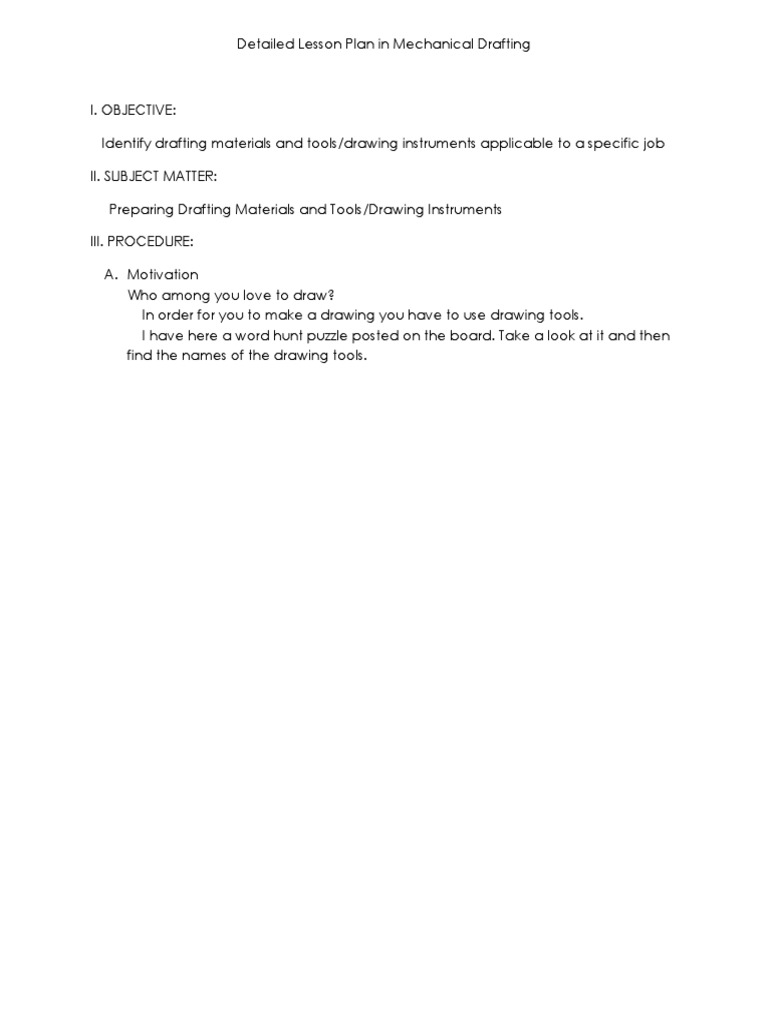 Mechanical Drafting Lesson Plan | PDF | Drawing