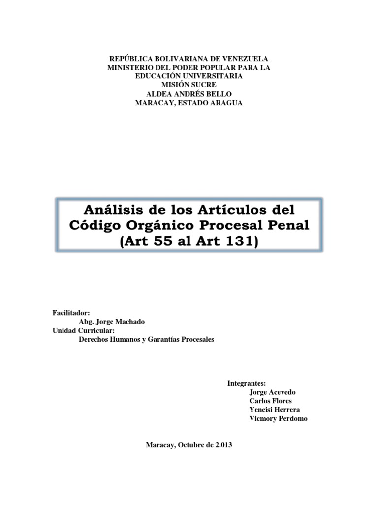 Analisis de Los Articulos Del Copp | PDF | Procedimiento Criminal | Derecho penal