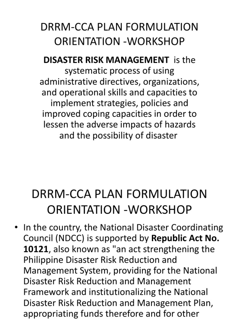 Drrm-cca Plan Formulation Orientation -Workshop - Overview | Disaster ...