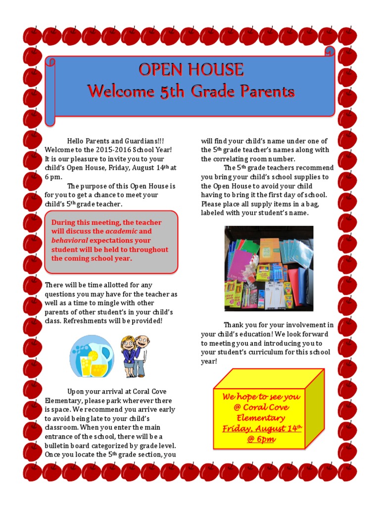 5th Grade Open House Invitation | PDF