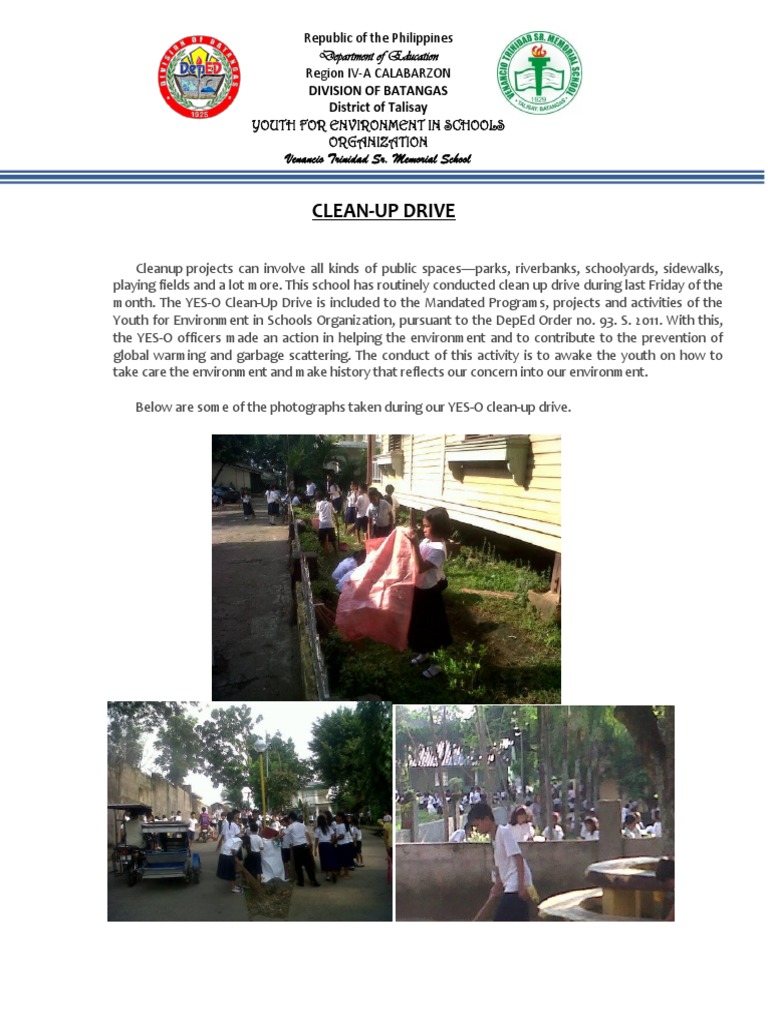 YES-O Clean-Up Drive Report | PDF | Nature | Schools