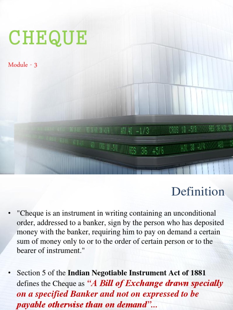 Cheque: Module - 3 | PDF | Negotiable Instrument | Cheque