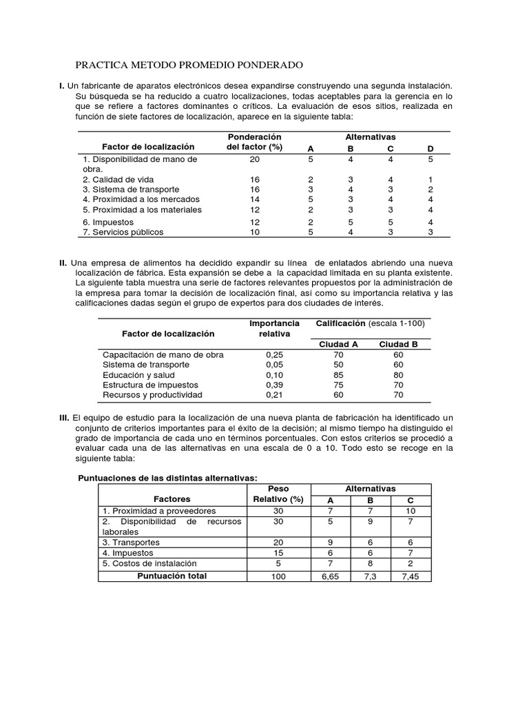 Practica Metodo Ponderado PDF | PDF