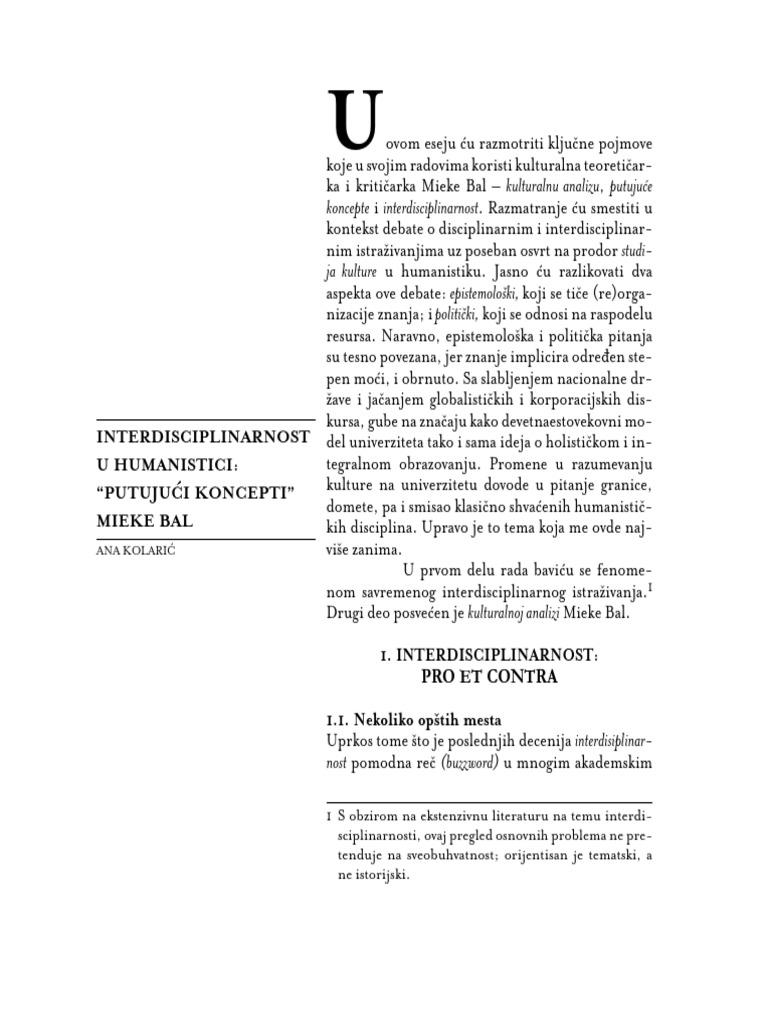 In Ter Di Sci Pli Nar Nost U Humanistici: "Pu Tu Jući Kon Cep Ti" Mieke ...