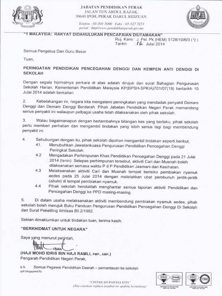 Surat Peringatan Pencegahan Denggi Dan Kempen Anti Denggi | PDF