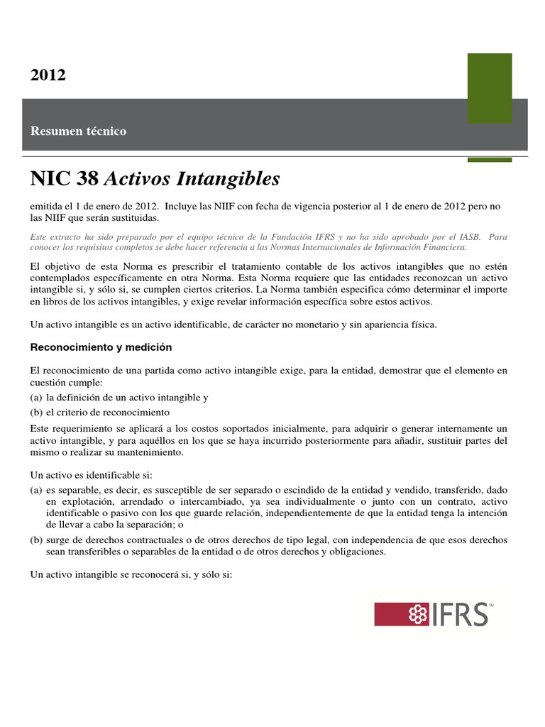 Nic 38 Resumen PDF | PDF | Activo intangible | normas internacionales ...