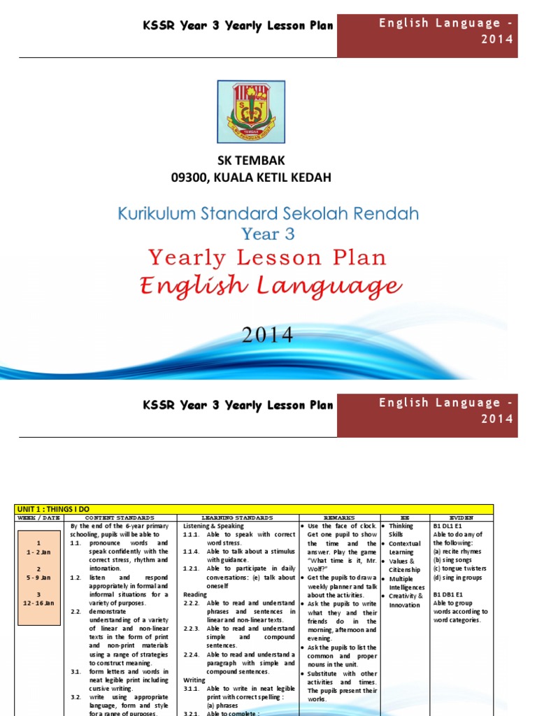 KSSR Year 3 English Lesson Plan 2014 | PDF | Question | English Language