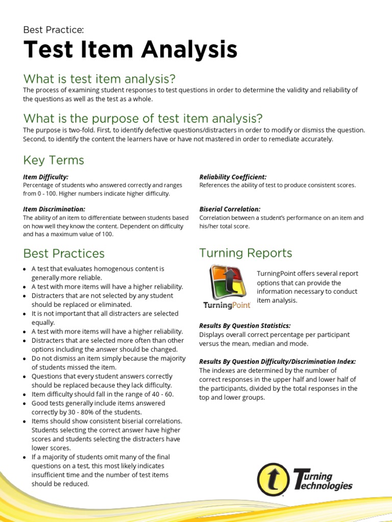Best Practice Test Item Analysis | PDF | Reliability (Psychometrics ...