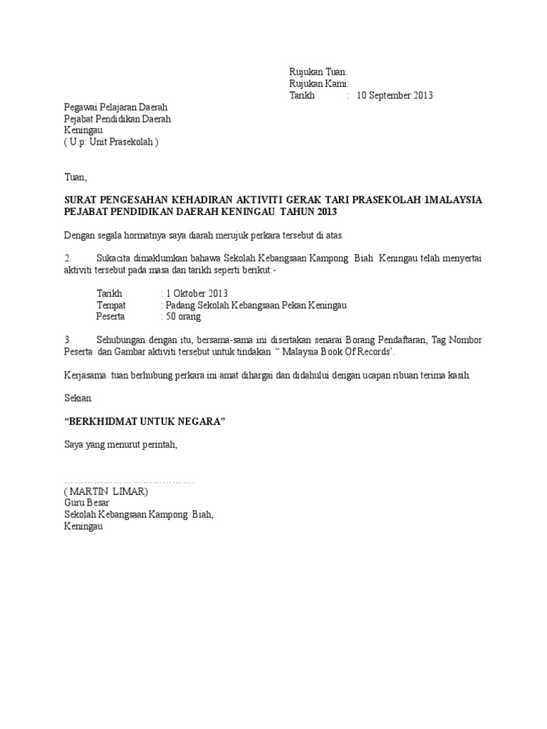 Contoh Surat Pengesahan Kehadiran | PDF